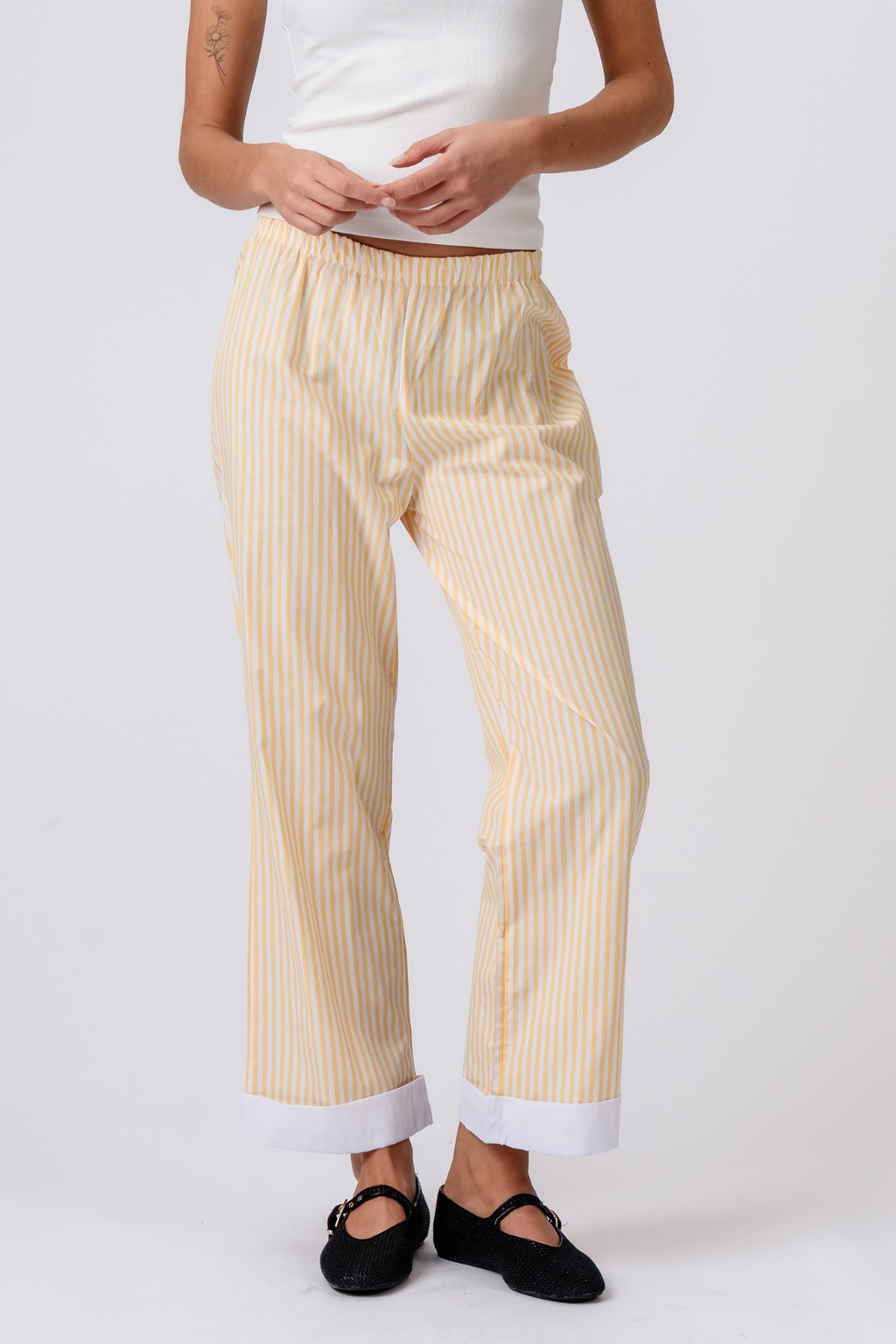Layla Stribet Pants i Gul | 100% Bomuld | TeeShoppen