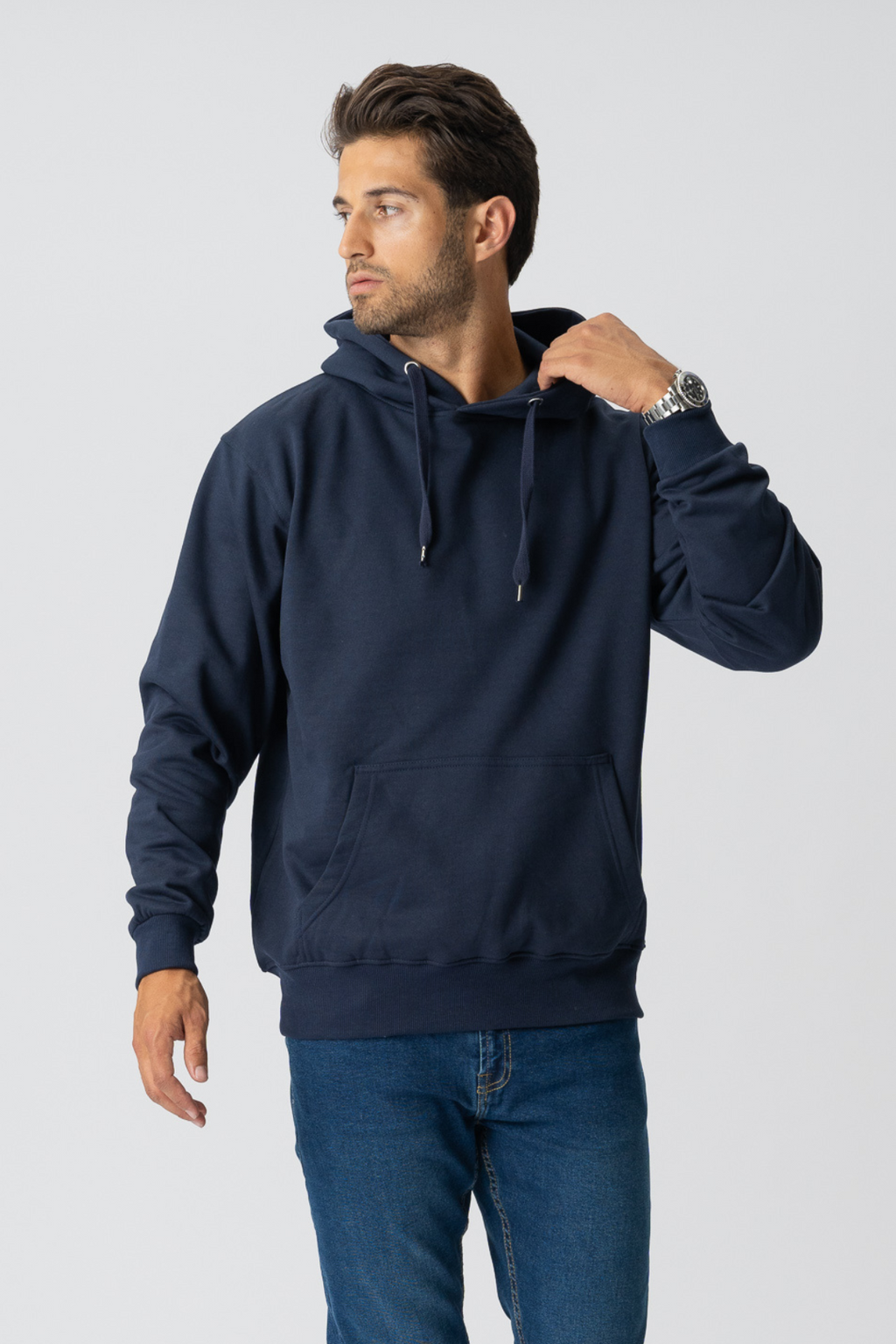 Stilfuld Basic Hoodie i Mørkeblå - TeeShoppen