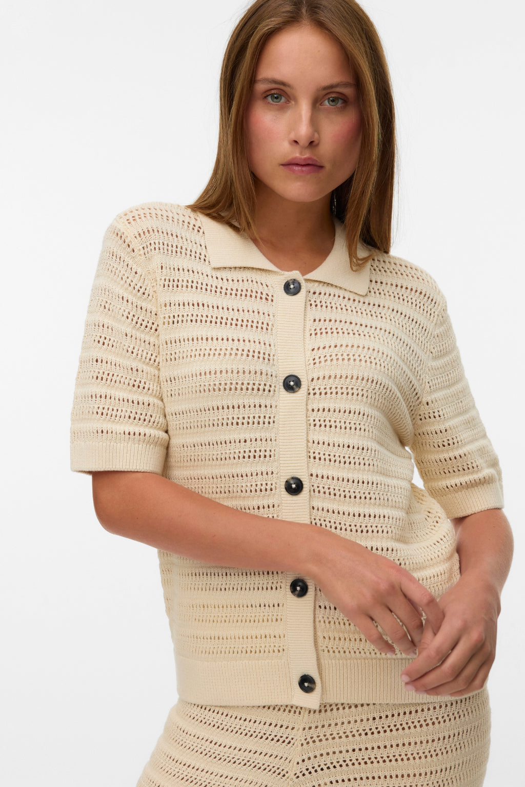 Hayley Poloneck Cardigan - Birch | 100% Bomuld | Vero Moda